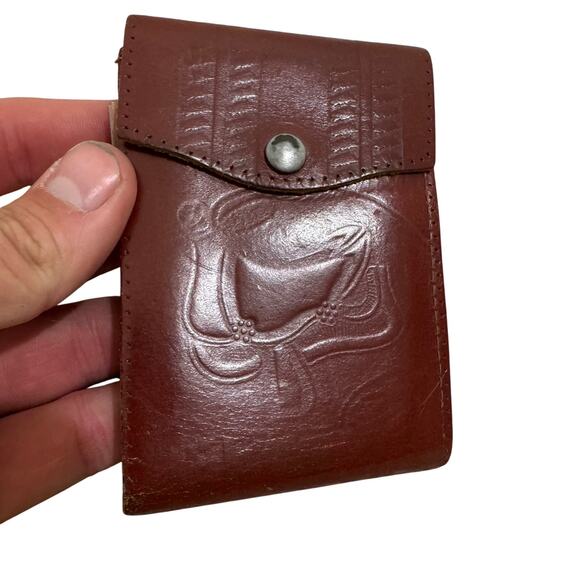 Unbranded | Bags | Vintage Stamped Leather Cowhide Bifold Wallet Brown ...